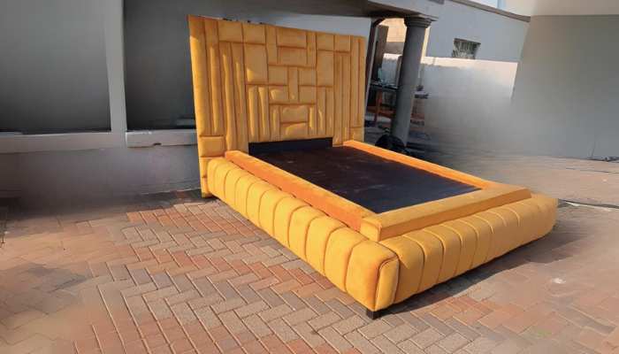 Sleigh Bed in XXL Size with Yellow Color - Allybrite Furniture